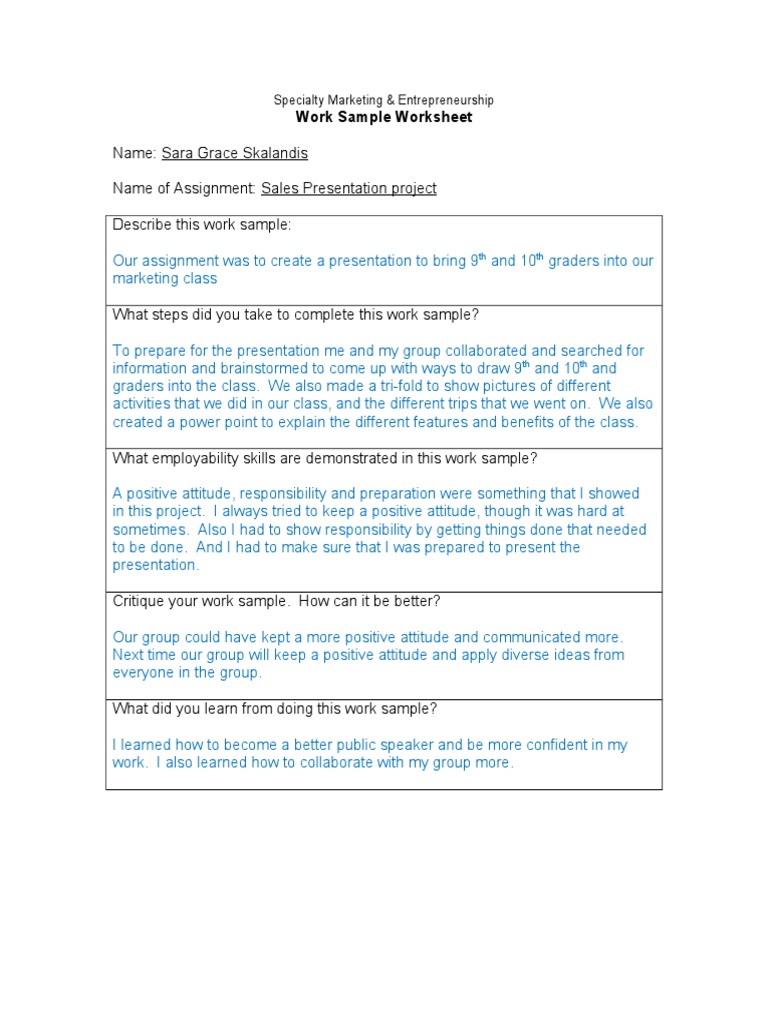 Sales Presentation Reflection | PDF