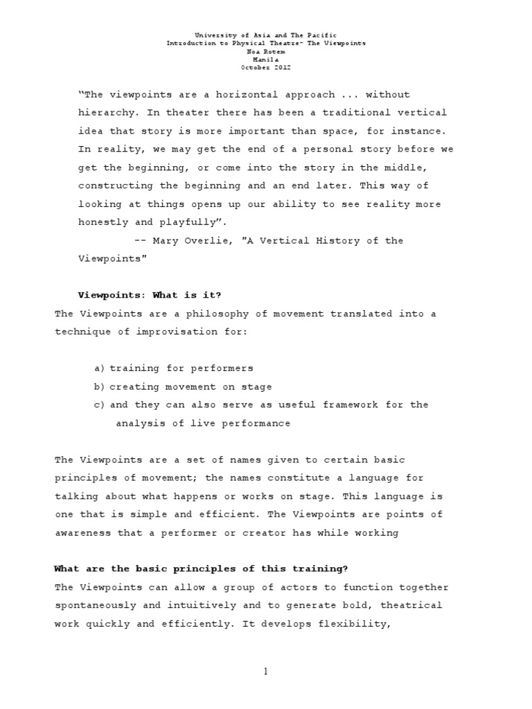 Introduction to Viewpoints in Theatre | PDF | Theatre | Psychology