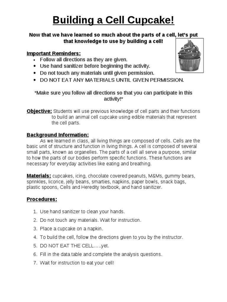 Cell Cupcake Lab | PDF | Cytoplasm | Cell Anatomy