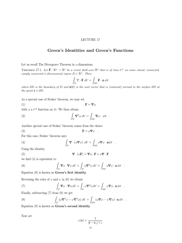 Green's Identities and Green's Functions: N N N 1 N | PDF | Green's Function | Mathematical Concepts