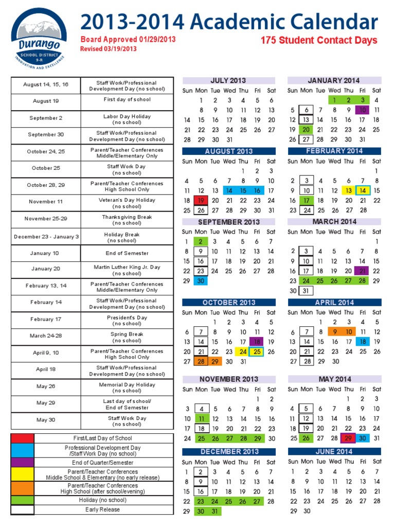 2013-2014 Academic Calendar Overview | PDF