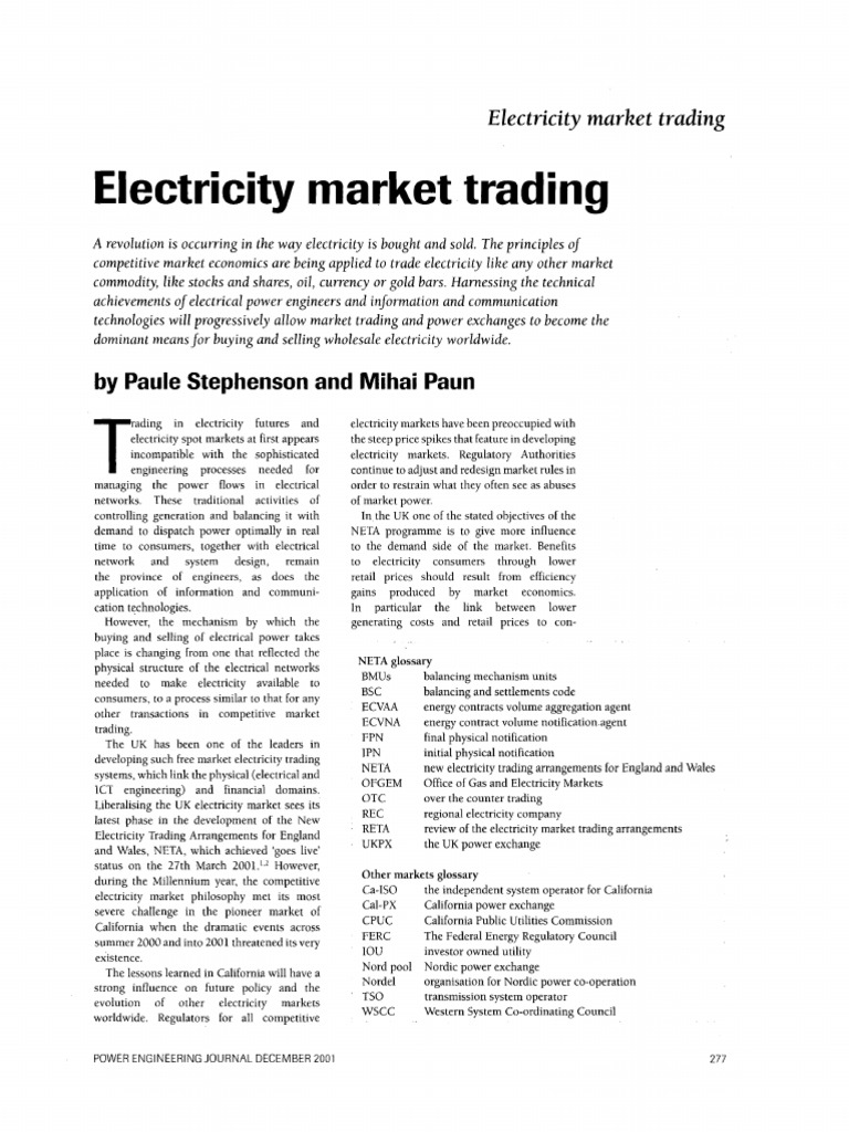 Electricity Market Trading | PDF | Hydroelectricity | Futures Contract