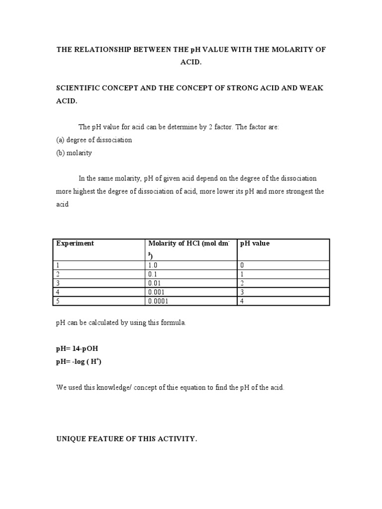 pH and Molarity Relationship in Acids | PDF | Acid | Ph