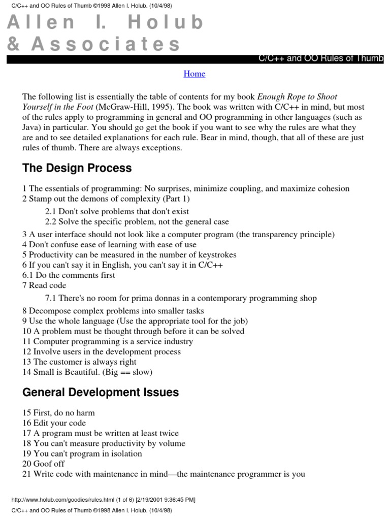 C C And Oo Rules Of Thumb ©1998 Allen I Holub Pdf Class Computer Programming