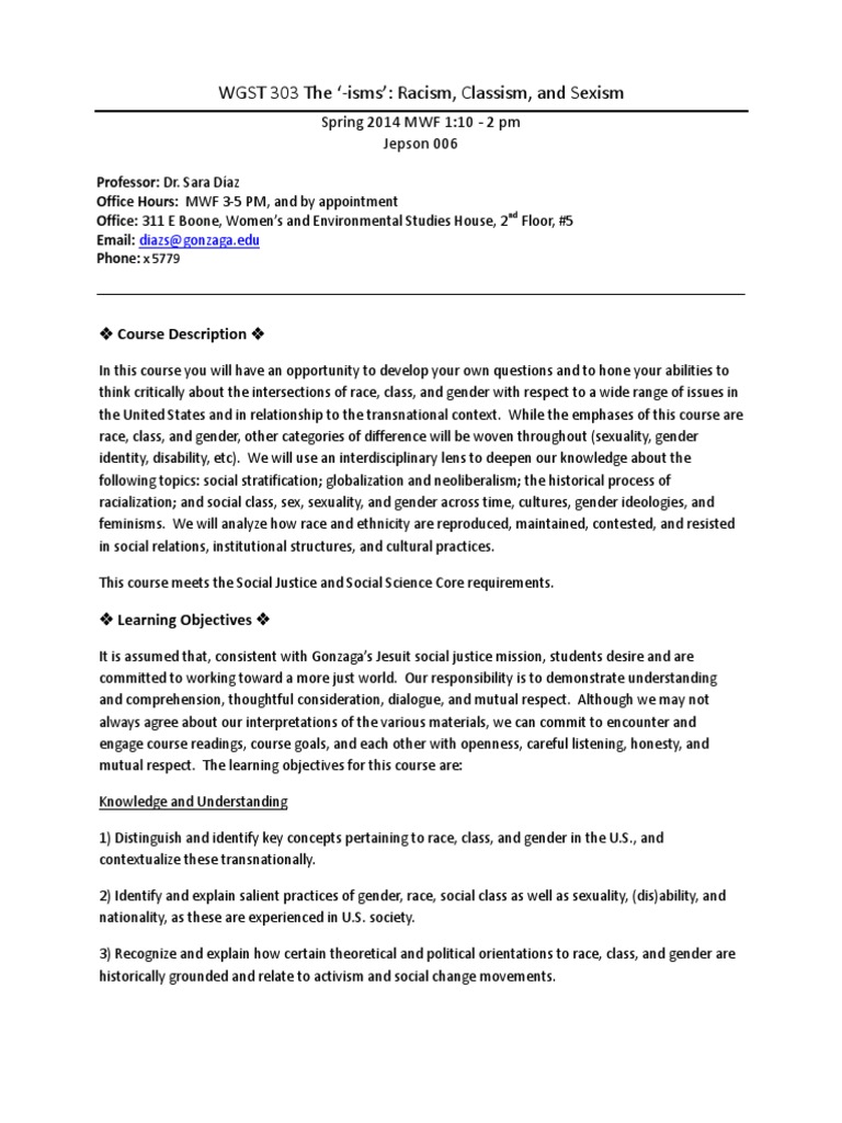WGST 303 Spring 2014 Syllabus | PDF | Gender | Gender Studies
