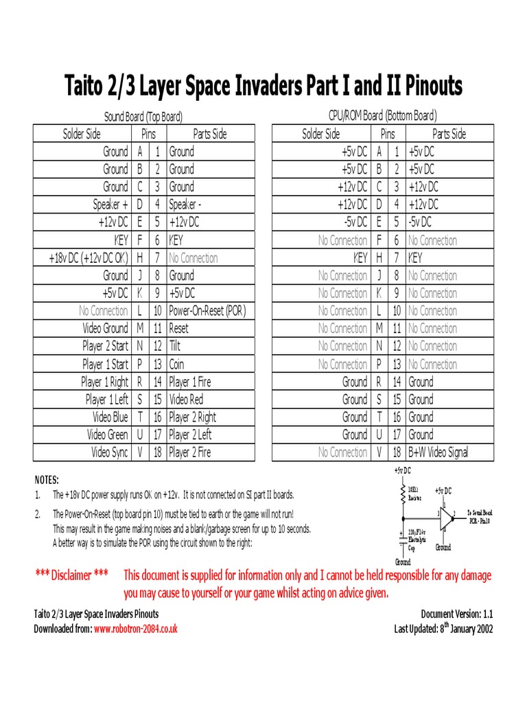 Taito 2-3 Layer Space Invaders Parts I & II Pinouts (English) | PDF