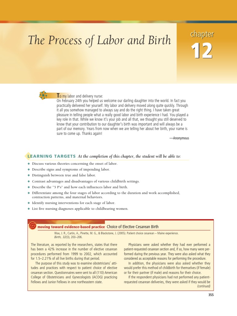 Maternal Nursing Care - CHPT 12 The Process of Labor and Birth | PDF ...