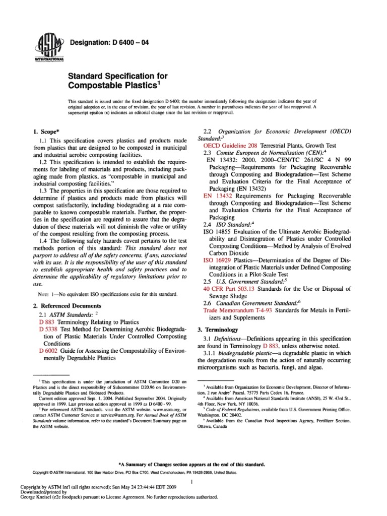 ASTM D 6400 - Standard Specification For Compostable Plastics | PDF ...