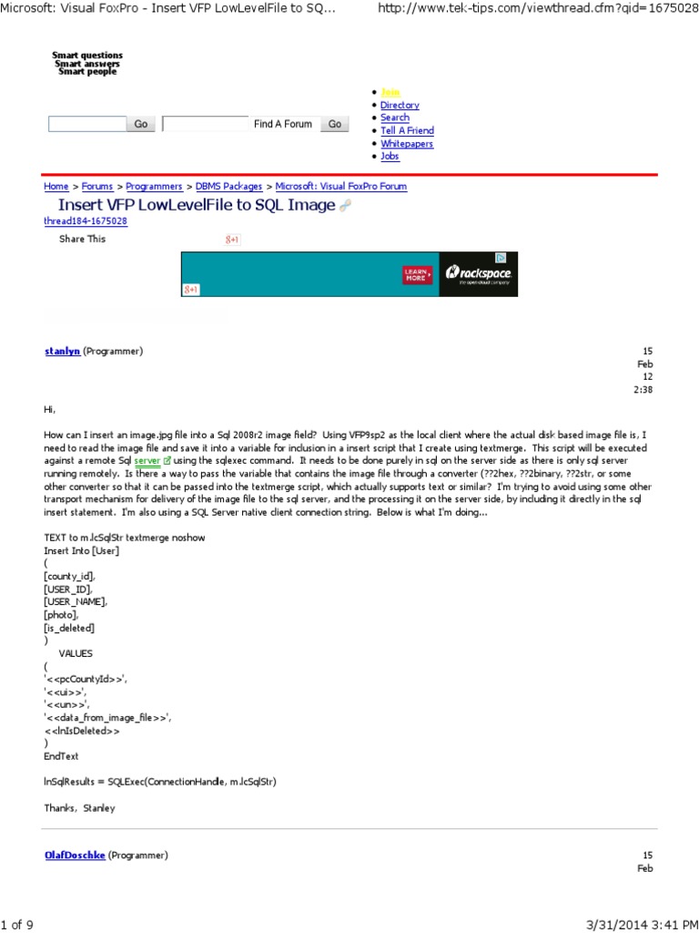 Microsoft - Visual FoxPro - Insert VFP LowLevelFile To SQL Image | PDF ...