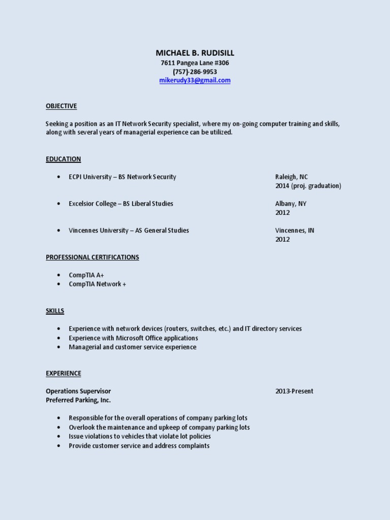 Michael Rudisill: IT Network Security Resume | PDF