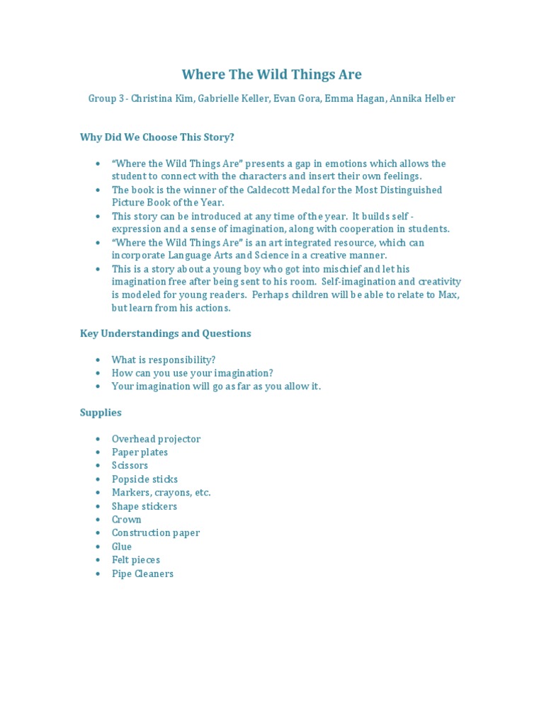 Where The Wild Things Are Story Drama | PDF | Imagination | Reading ...