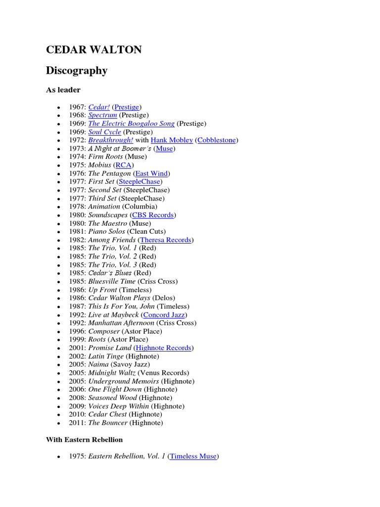 Cedar Walton Discography | PDF | Jazz Musicians | American Music