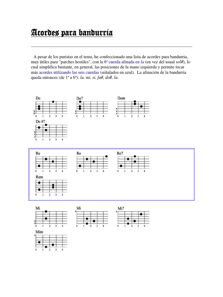 Acordes y Afinación de Bandurria | PDF | Manejar laúdes | Instrumentos ...