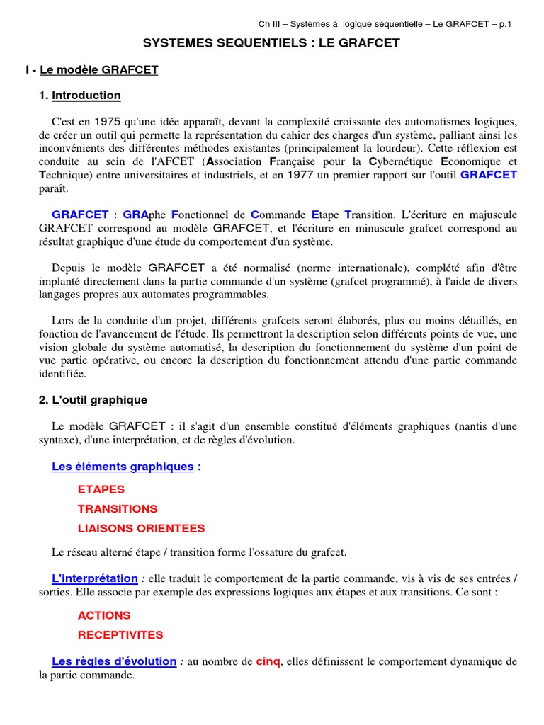 Ch3 Systemes Sequentiels Grafcet | PDF | Logique | Ensemble (Mathématiques)