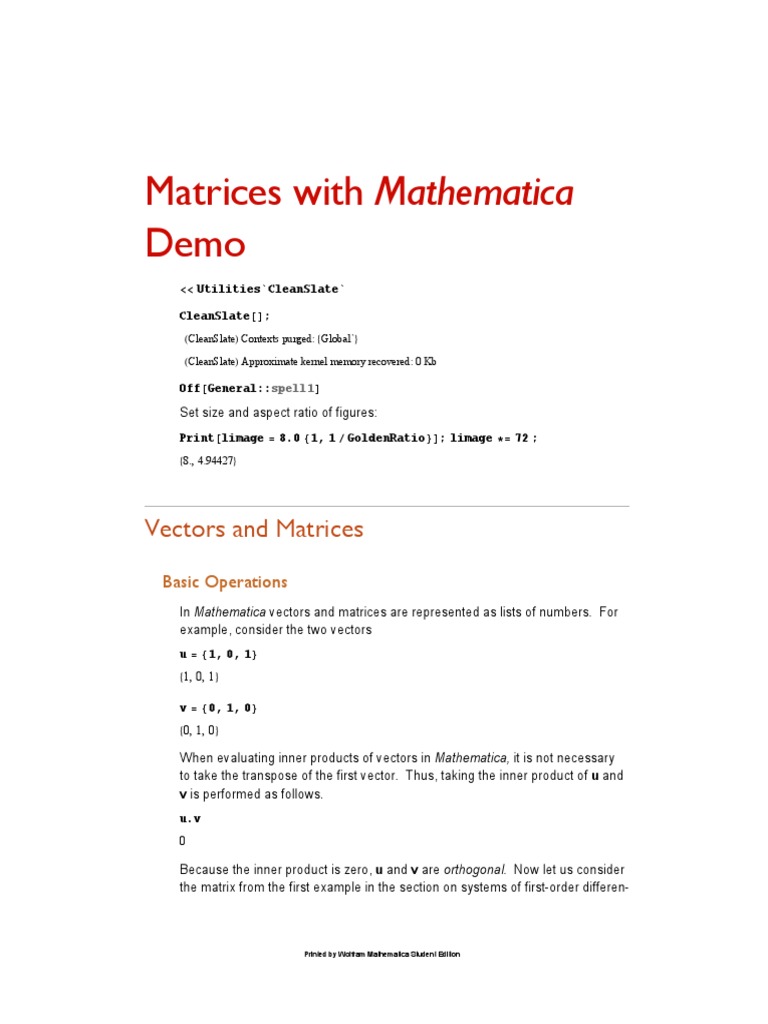 Matrices Example With Mathematica | PDF | Eigenvalues And Eigenvectors ...