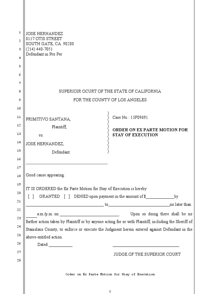 Order On Ex Parte Motion For Stay of Execution | PDF | Law