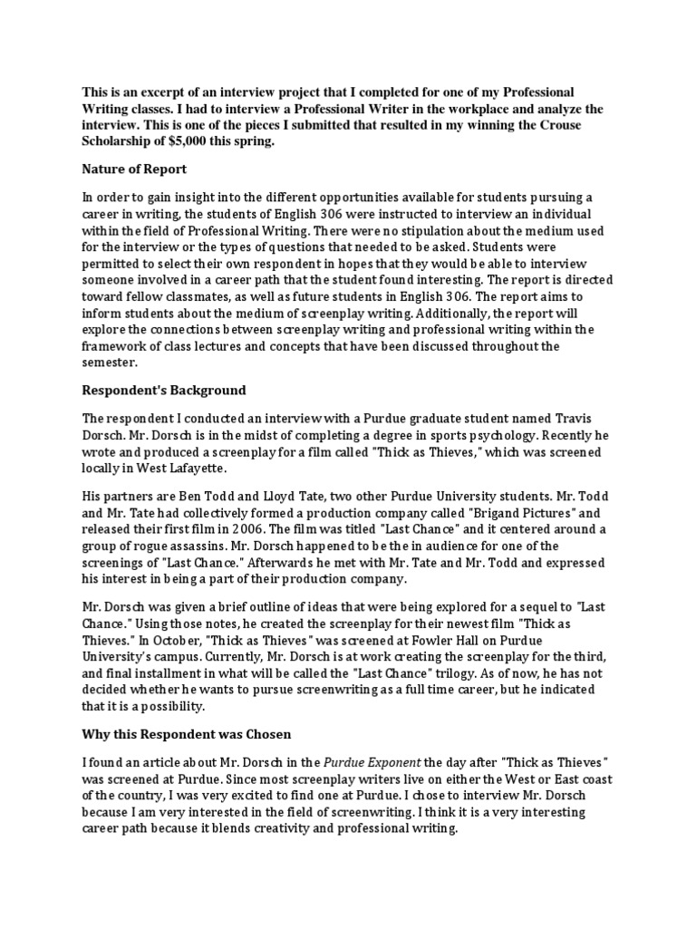 Interview Report Example Interview Graduate School