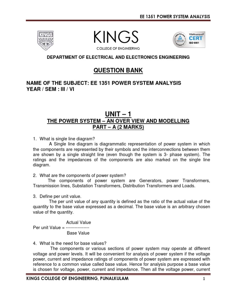 Modeling and Analysis of Electrical Power System Components for Power ...