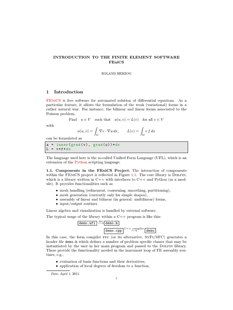 Introduction to FEniCS Finite Element Software | PDF | Calculus Of Variations | Tensor