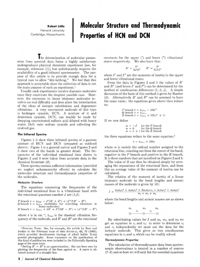 Molecular Structure and Thermodynamic Properties of HCN and DCN | PDF ...