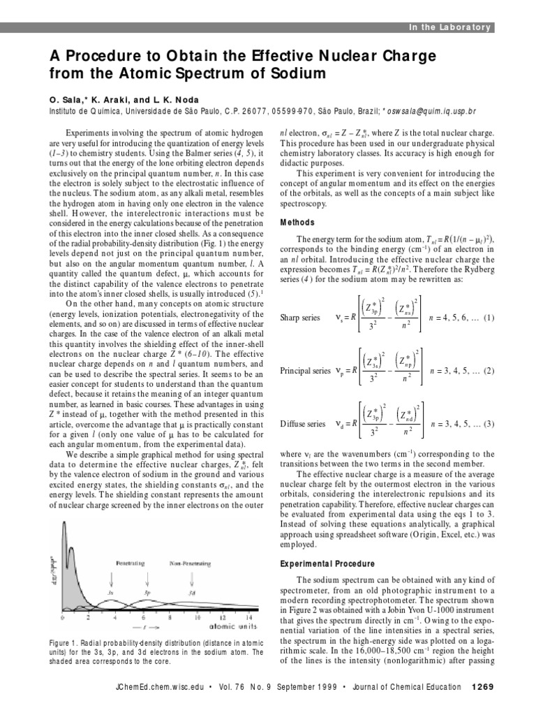 Effective Nuclear Charge in Sodium Spectra | PDF | Energy Level | Electron