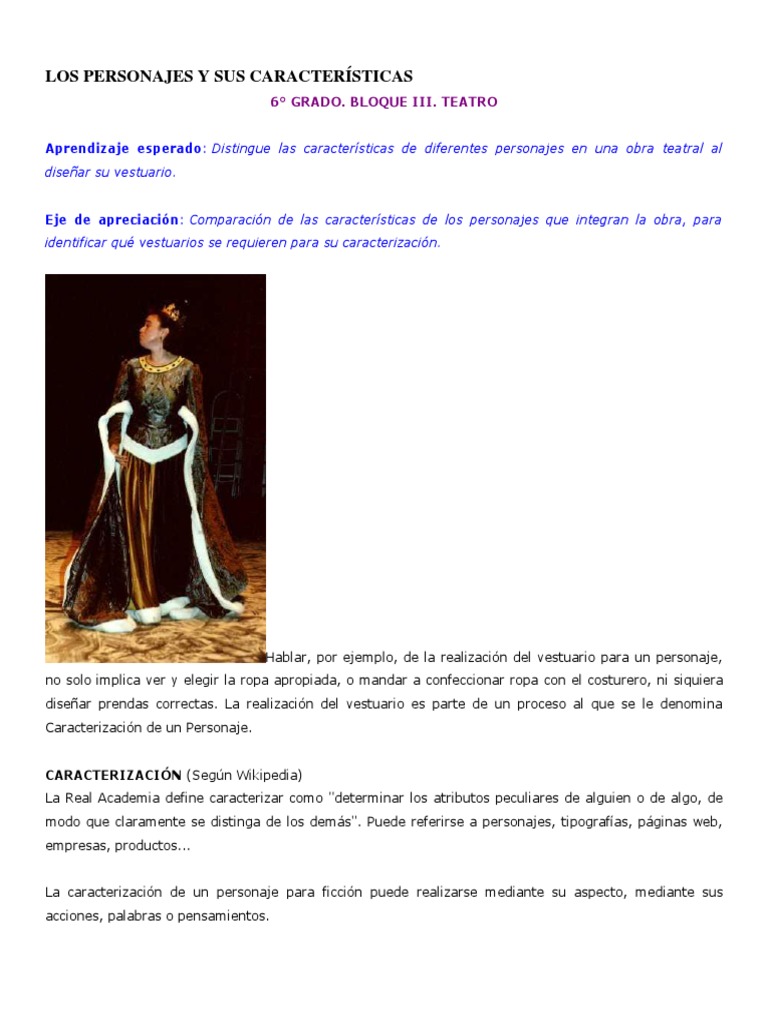 Los Personajes y Sus Características | PDF | Artes (general) | Sicología