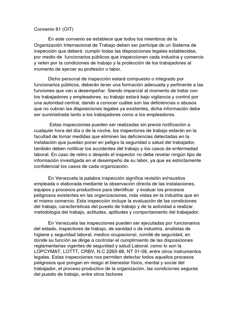 Convenio 81 OIT | PDF | Derecho laboral | Organización Internacional del Trabajo