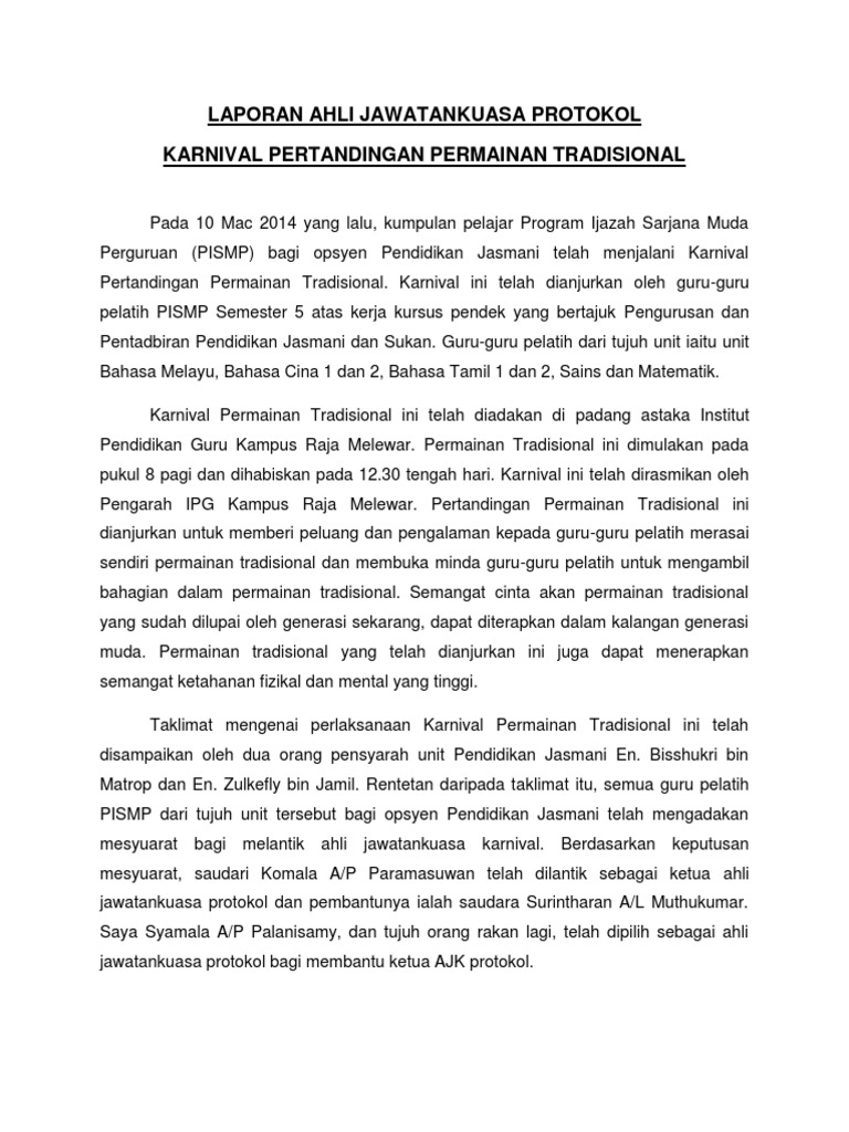 Laporan AJK Protokol | PDF