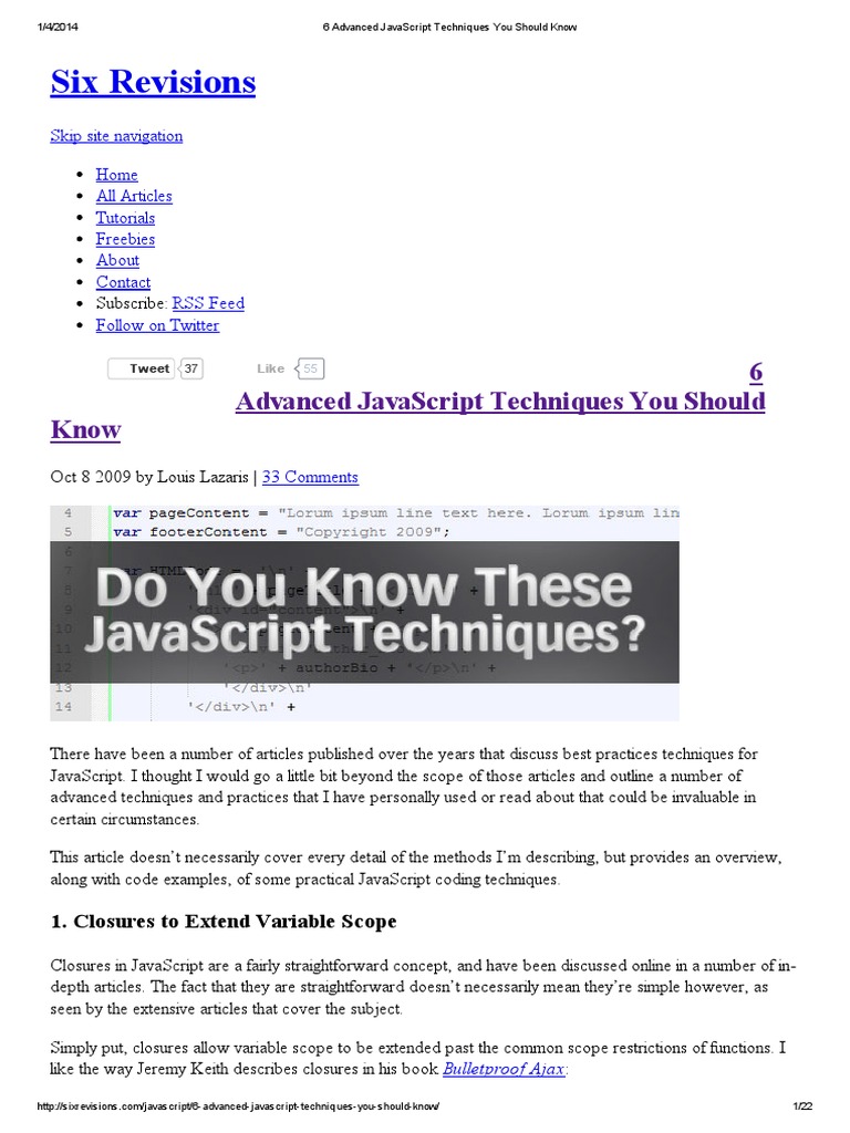 6 Advanced Javascript Techniques You Should Know Pdf Document Object Model Java Script
