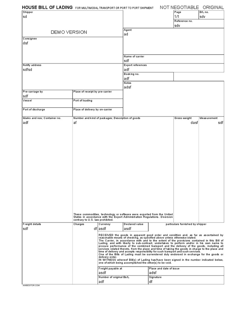 Contoh HBL indonesia | Bill Of Lading | Law Of Agency