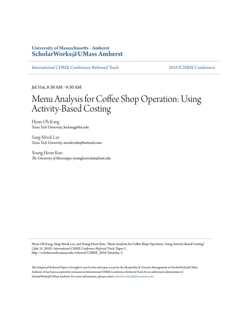 Menu Analysis For Coffee Shop Operation | PDF | Menu | Labour Economics