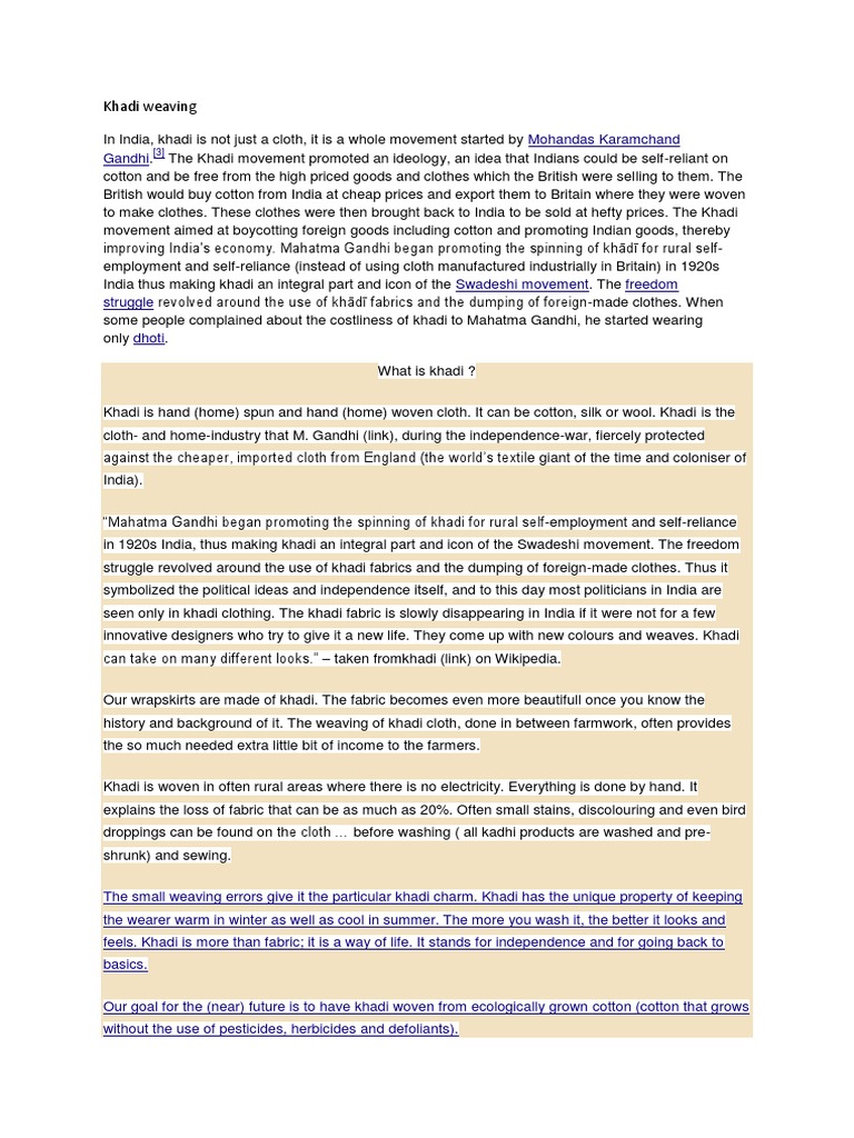 Mahatma Gandhi's Khadi Movement | PDF | Woven Fabrics | Weaving