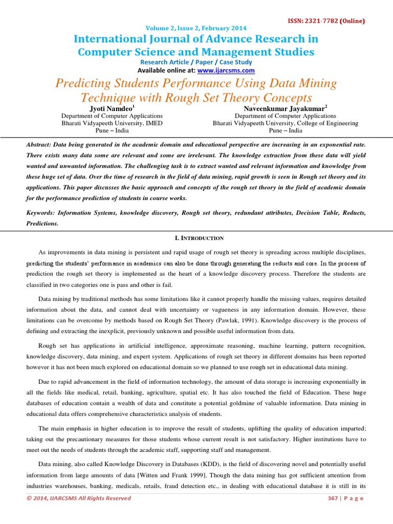 Predicting Students Performance Using Data Mining Technique With Rough Set Theory Concepts | PDF ...