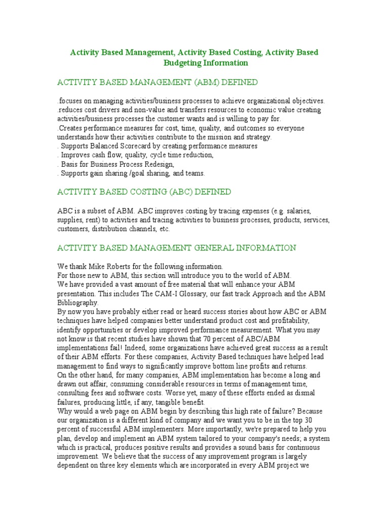 Activity Based Management | PDF | Business