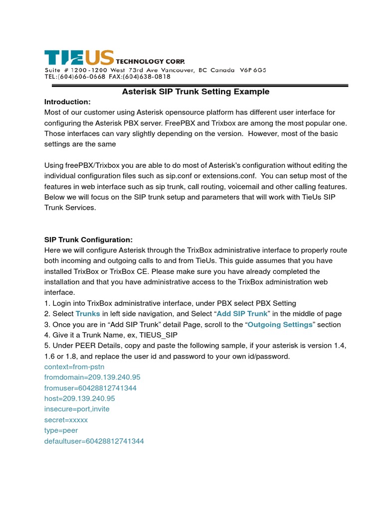 Asterisk Sip Trunk Setting | PDF | Session Initiation Protocol | Password