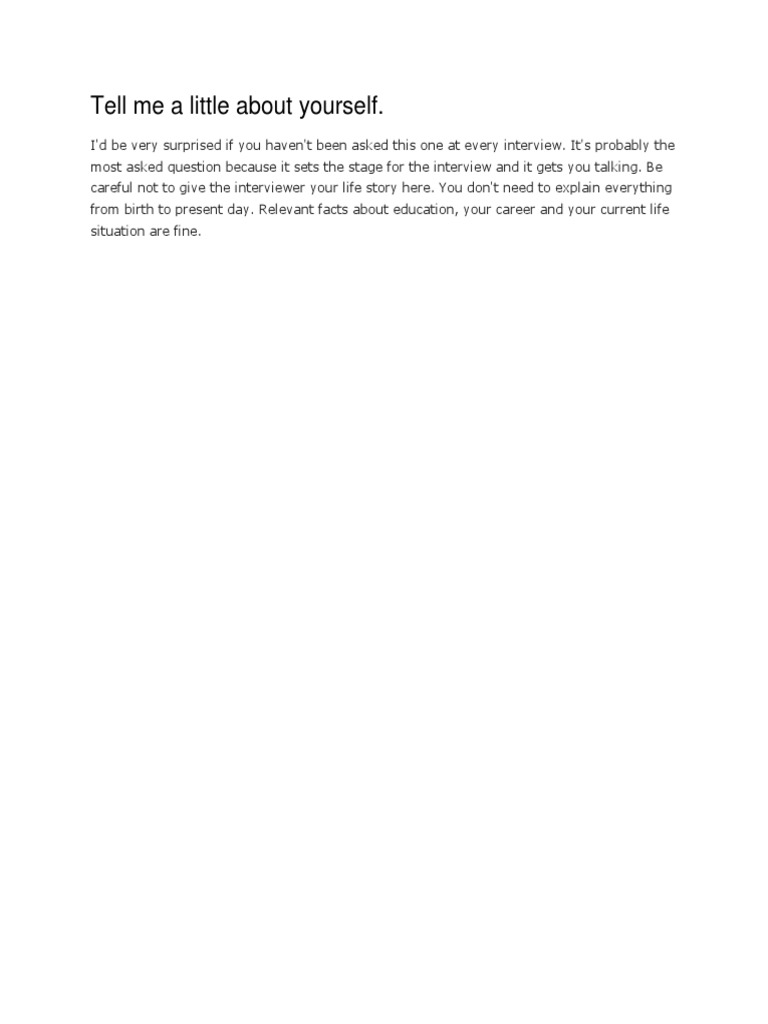 Tell Me A Little About Yourself | PDF