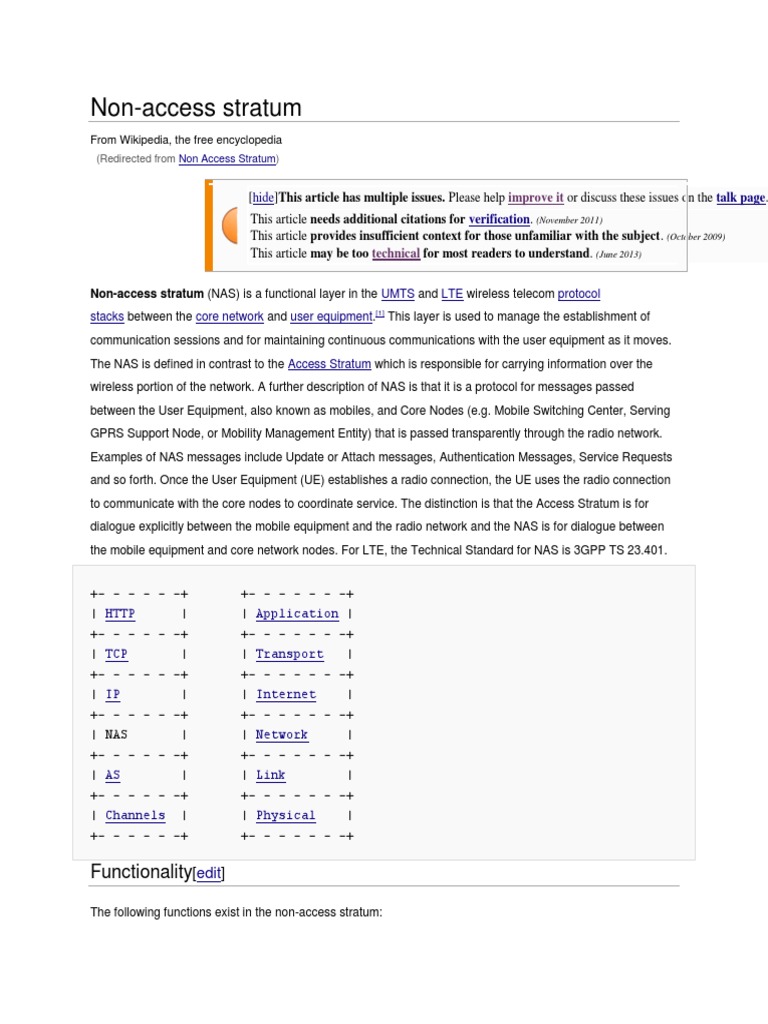 Non-Access Stratum: Functionality | PDF