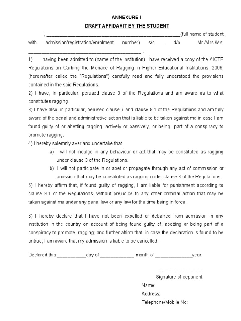 Anti Ragging Affidavity | PDF | Affidavit | Comparative Law