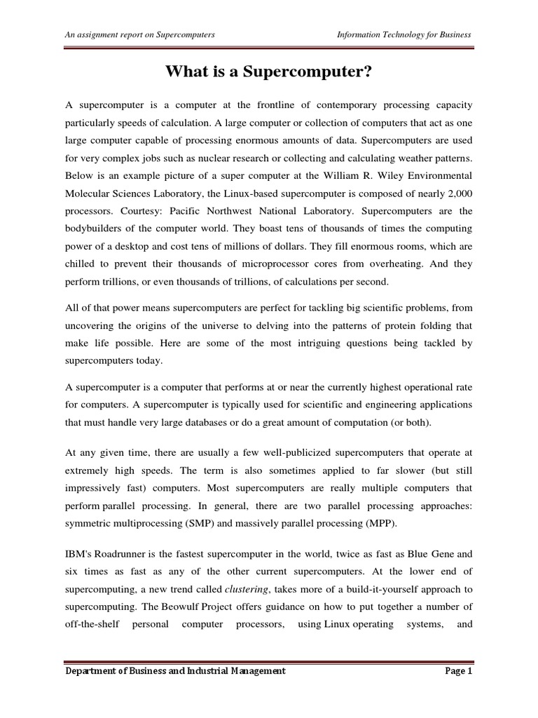 Supercomputers | PDF | Supercomputer | Areas Of Computer Science