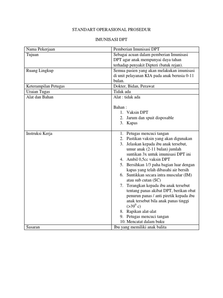 Sop Imunisasi DPT | PDF