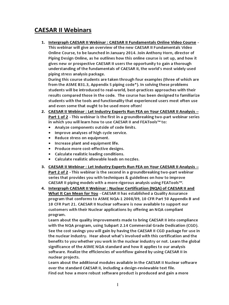 Caesar II Webinars | PDF | Computer Simulation | Stress (Mechanics)