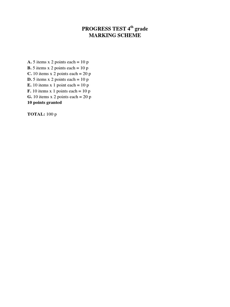 Progress Test 4 Grade Marking Scheme | PDF