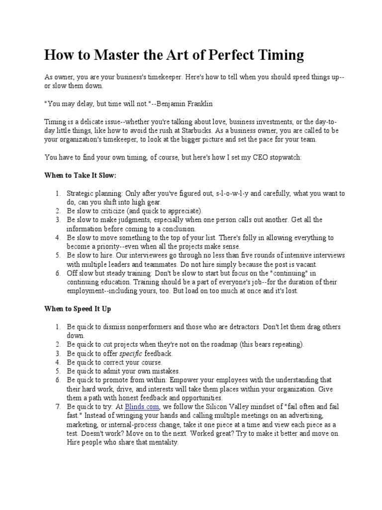 How To Master The Art of Perfect Timing | PDF | Career & Growth | Self ...