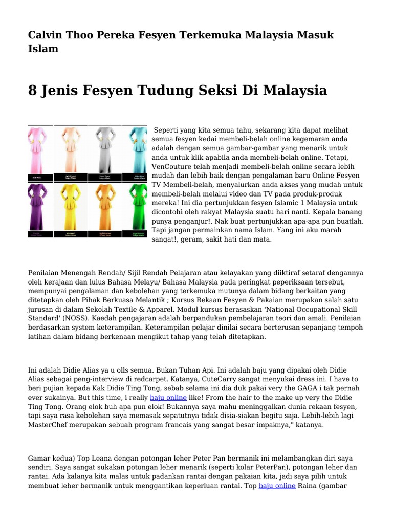 Calvin Thoo Pereka Fesyen Terkemuka Malaysia Masuk Islam | PDF