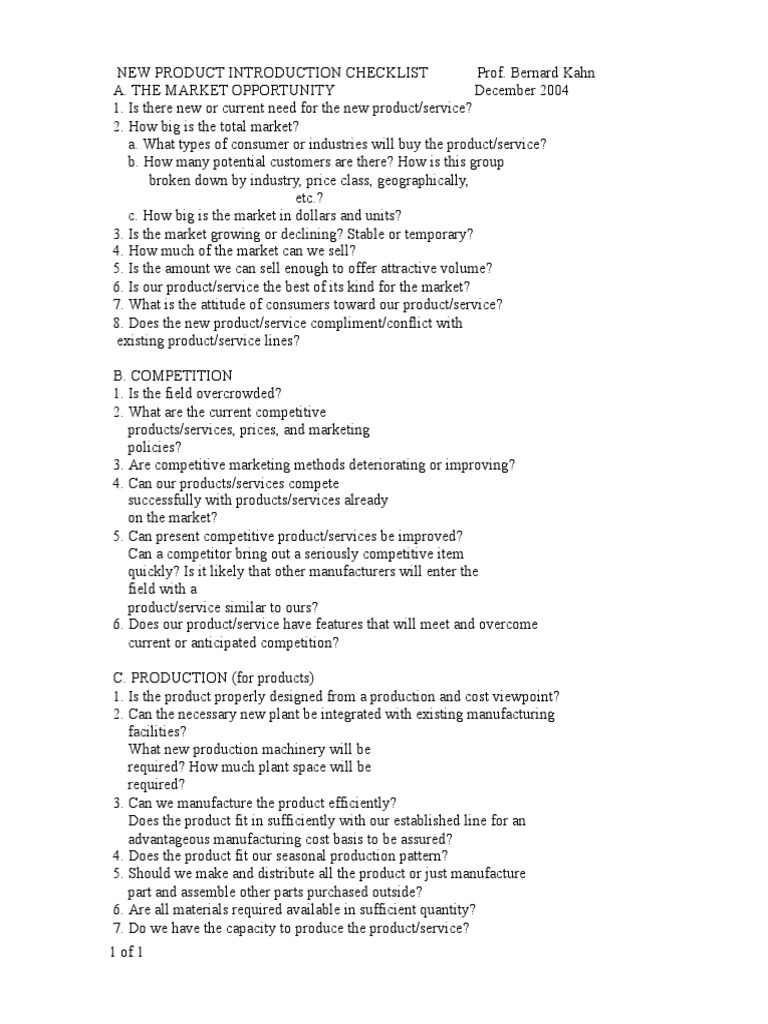 New Product Introduction Checklist | PDF | Competition | Prices