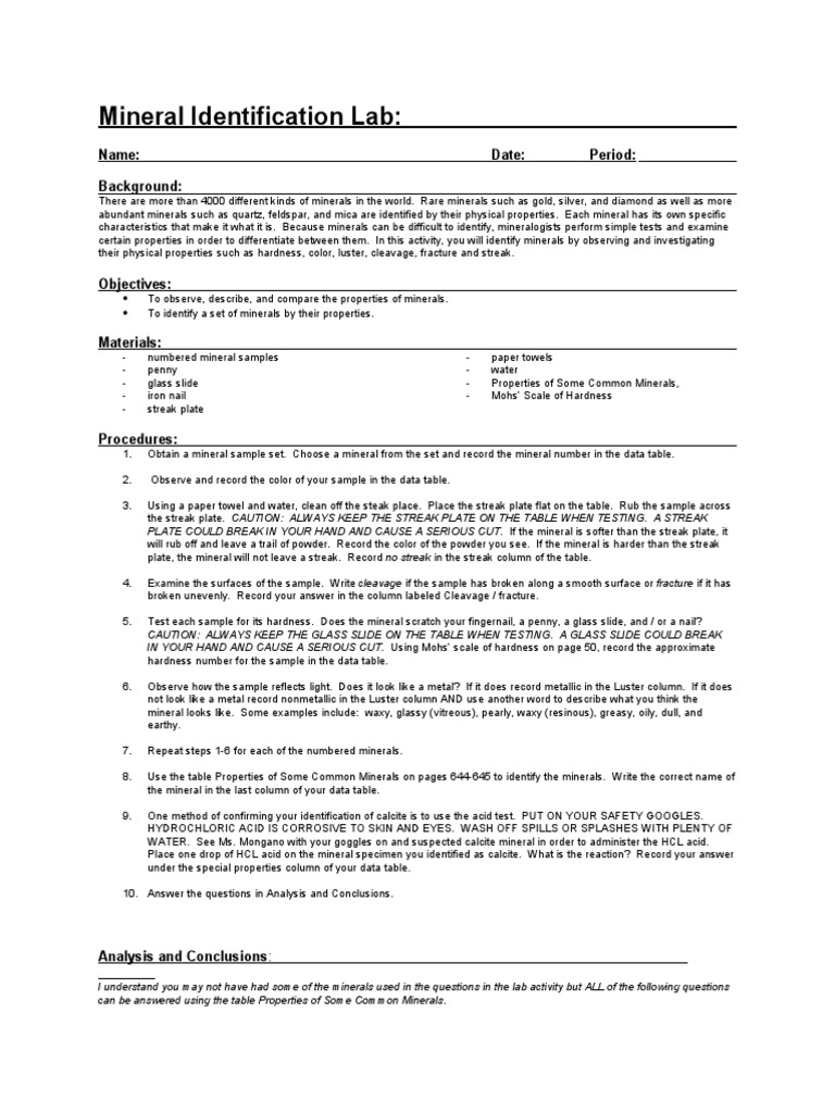Mineral Id Lab | PDF | Minerals | Nature
