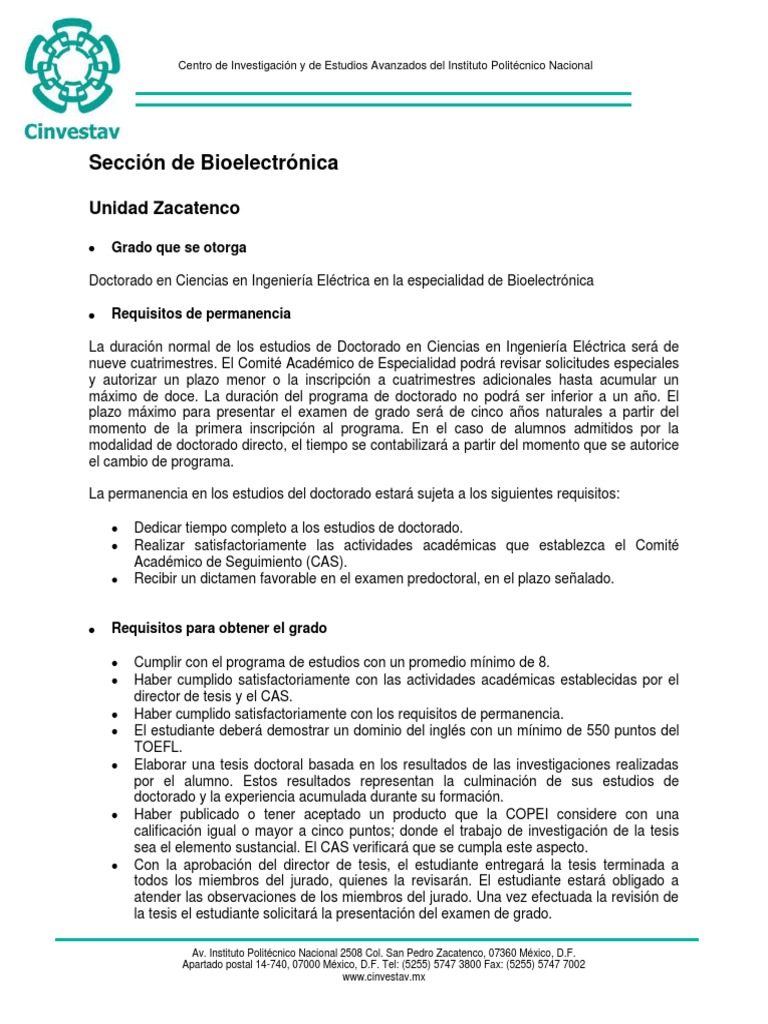 Ingenieria Electrica (Seccion de Bioelectronica) | PDF | Doctorado ...