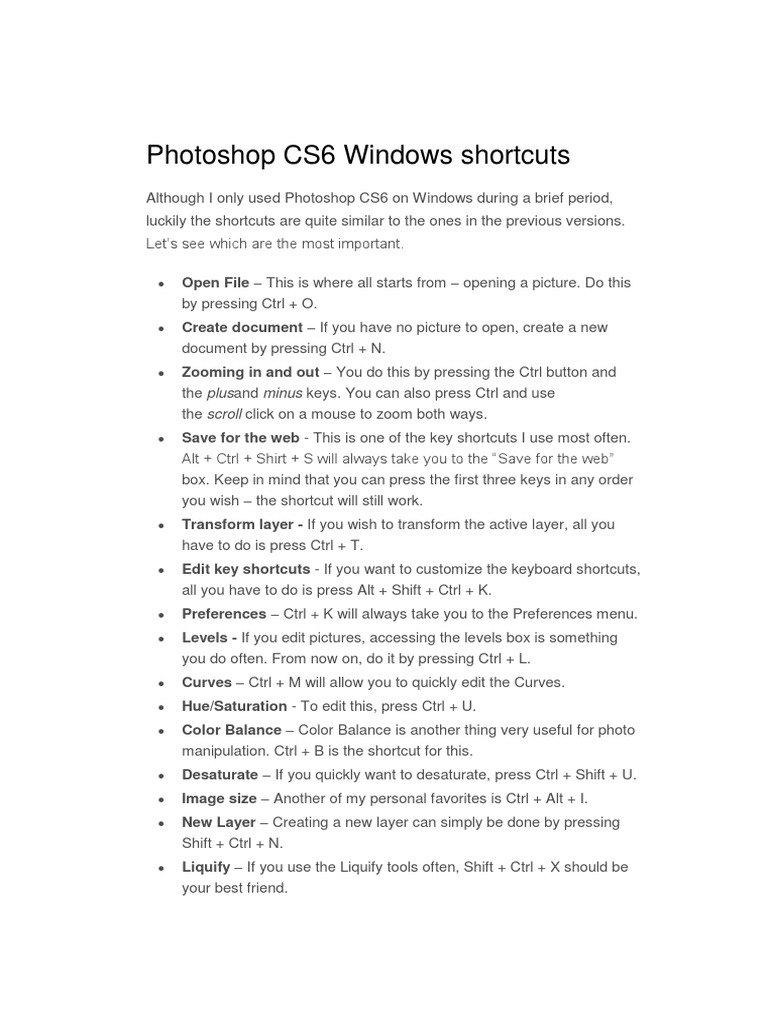 Photoshop CS6 Windows Shortcuts | PDF | Keyboard Shortcut | Adobe Photoshop