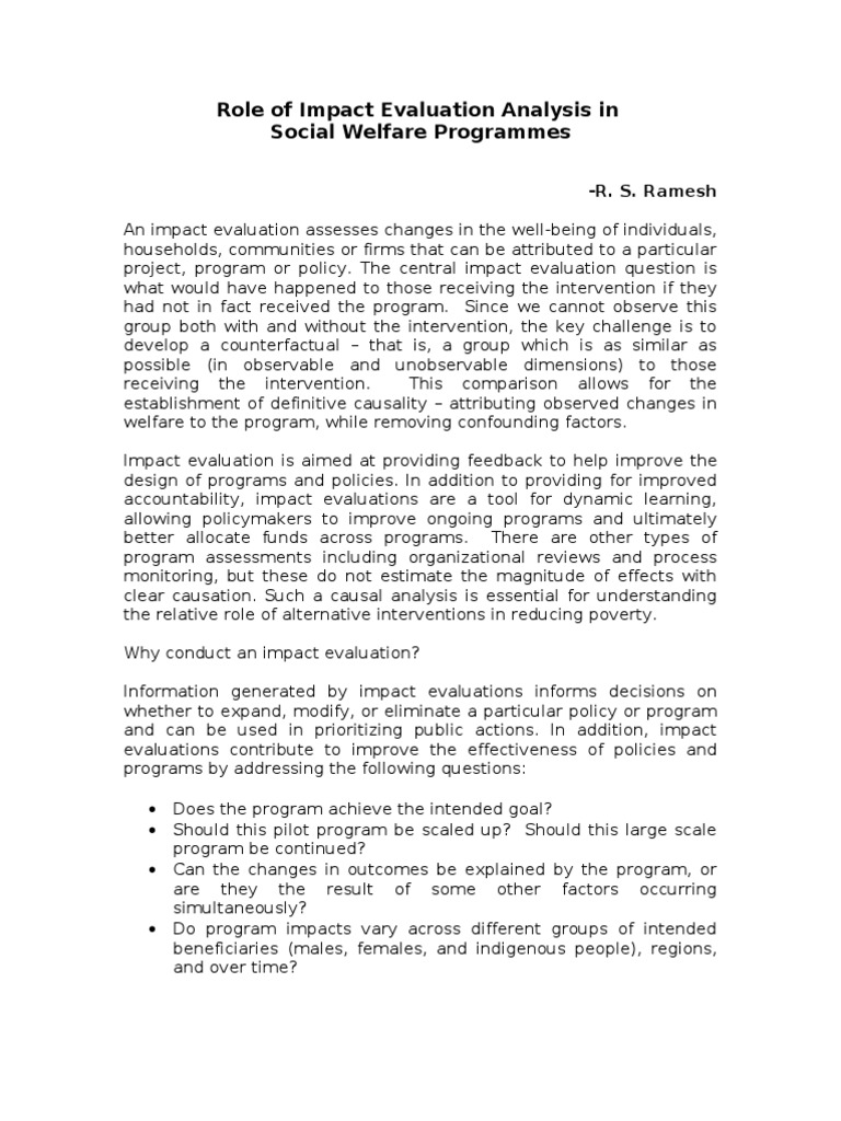 Role of Impact Evaluation Analysis in Social Welfare Programmes | PDF ...
