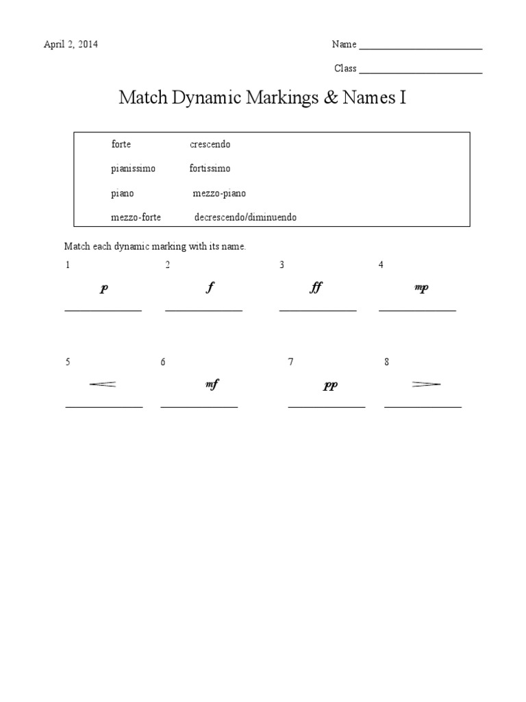 Match Dynamic Markings & Names I | PDF